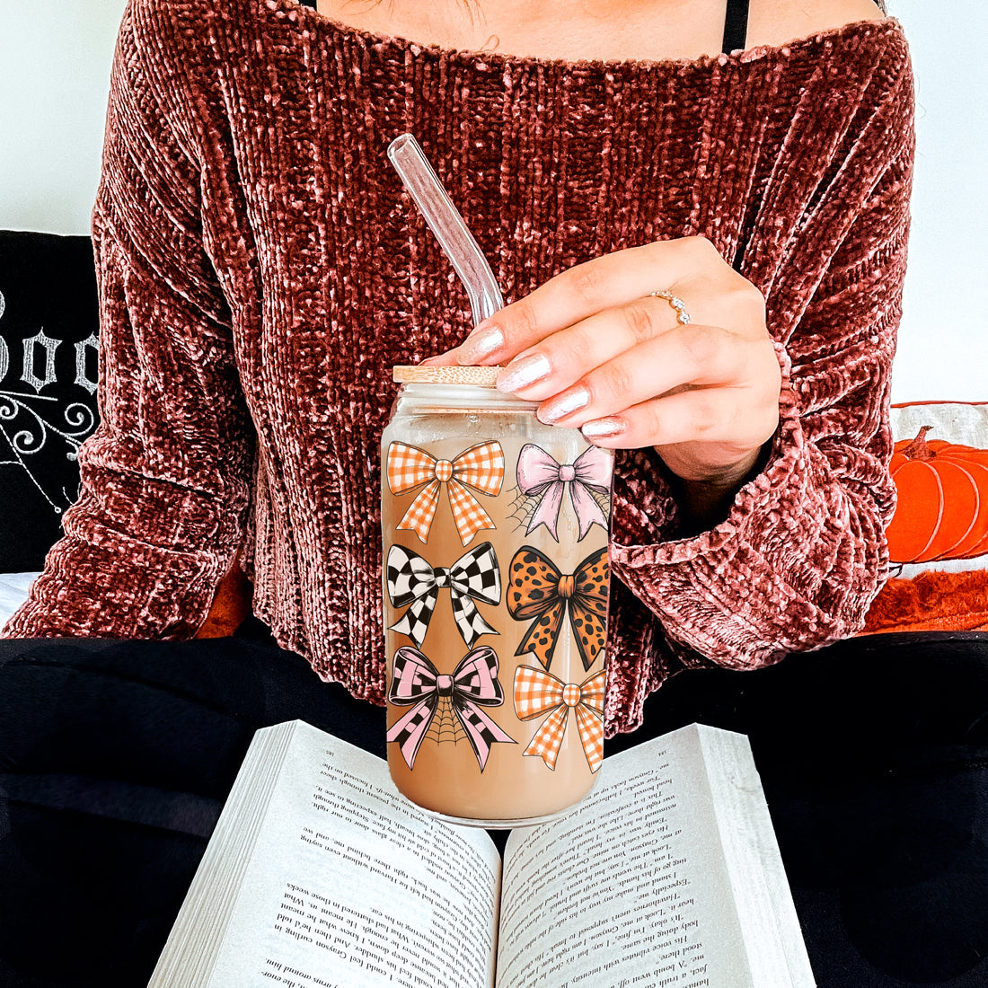 Fall Bows Glass Tumbler Cup With Bamboo Lid – The Infinity Boutique By Kait